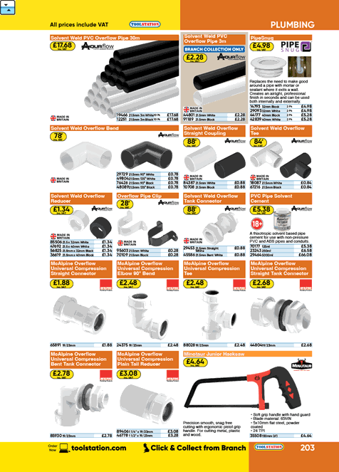 Solvent Weld PVC Overflow Pipe 3m 21.5mm Black | Toolstation