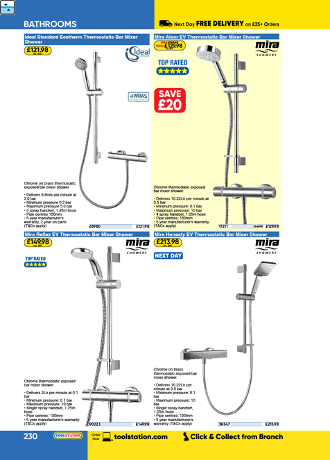 Mira Reflex EV Thermostatic Bar Mixer Shower | Toolstation
