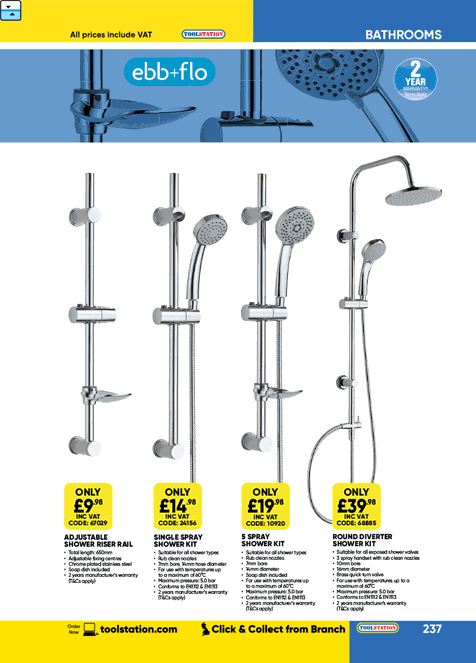 Ebb + Flo Adjustable Shower Riser Rail | Toolstation