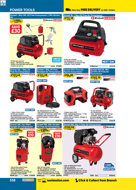 Einhell 50L 2Hp Upright Oil Free Air Compressor 230V | Toolstation