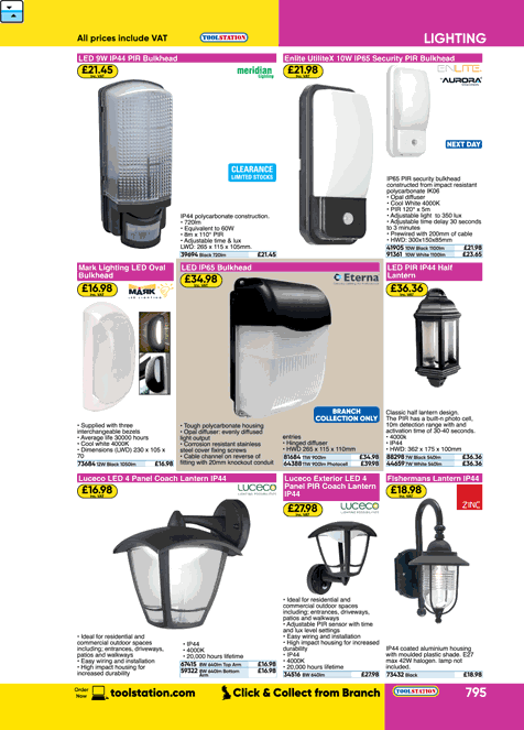 Luceco Exterior LED 4 Panel PIR Coach Lantern IP44 8W 640lm | Toolstation