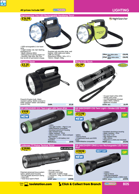 Nightsearcher Trio LED Rechargeable Handlamp Torch Yellow 550lm 600m ...
